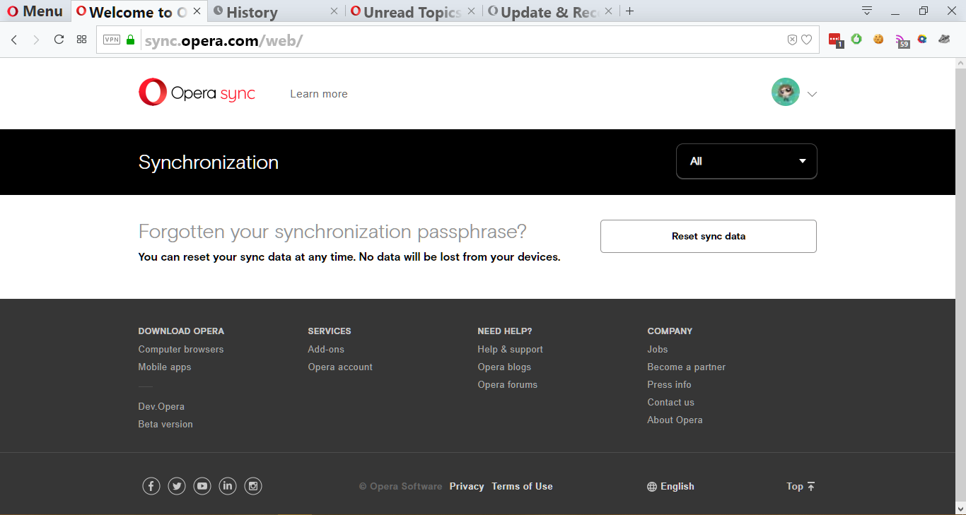 Can't access sync data on sync.opera.com on Opera 56.0.3051.99 or ...