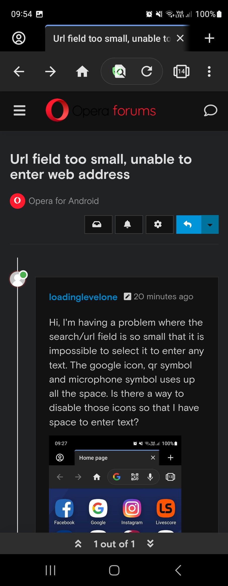 Url field too small, unable to enter web address | Opera forums