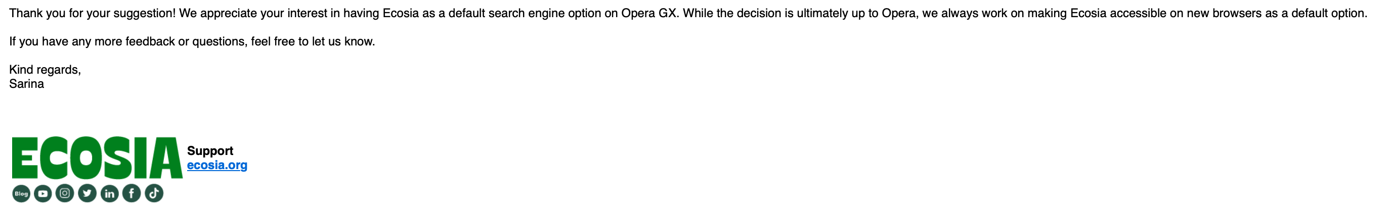 [Duplicated]Add Ecosia as a default search engine option | Opera forums