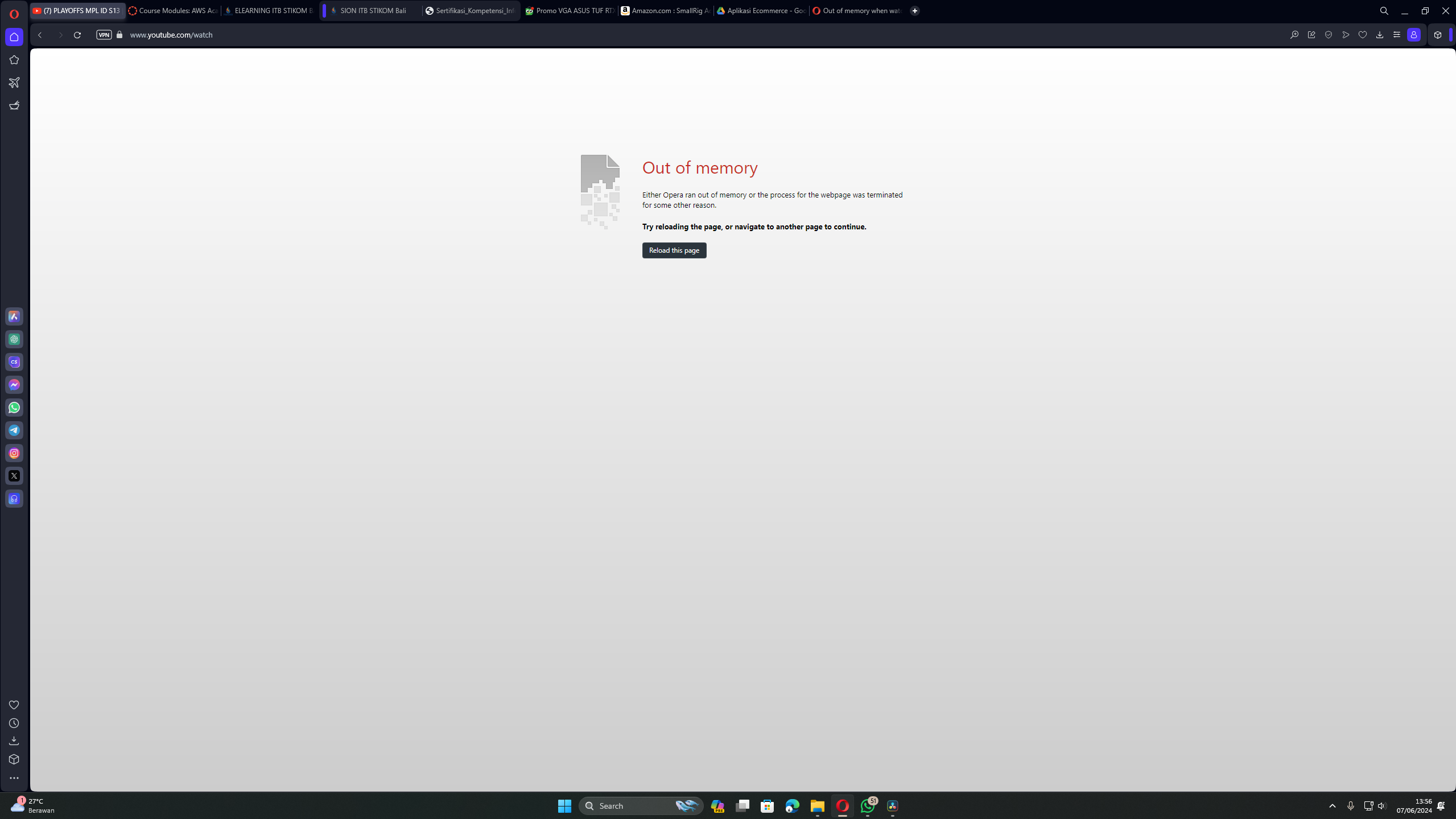 Out of memory when watching stream on YouTube | Opera forums